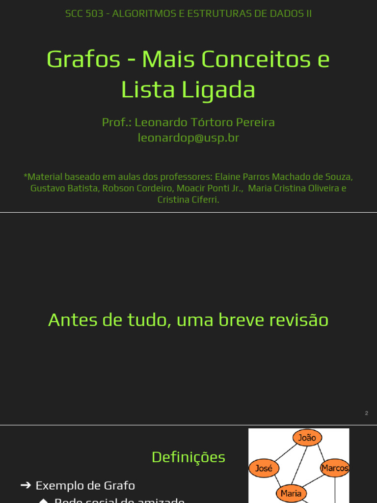 Grafos - Mais Conceitos e Lista Ligada | PDF | Teoria dos Gráficos | Vértice (teoria dos gráficos)