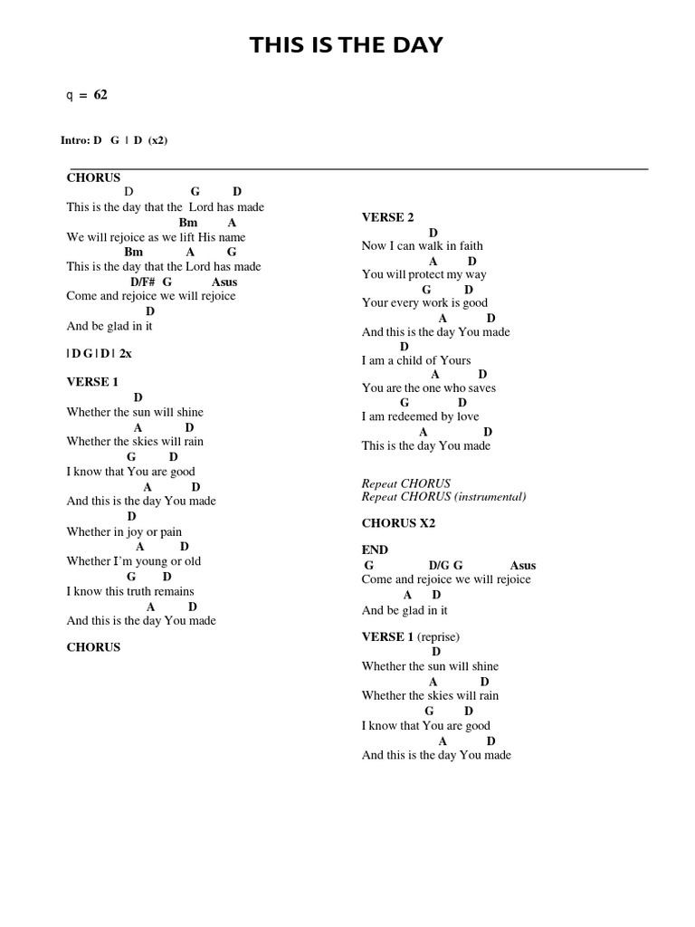 This Is The Day Chords & Lyrics | PDF | Musical Forms