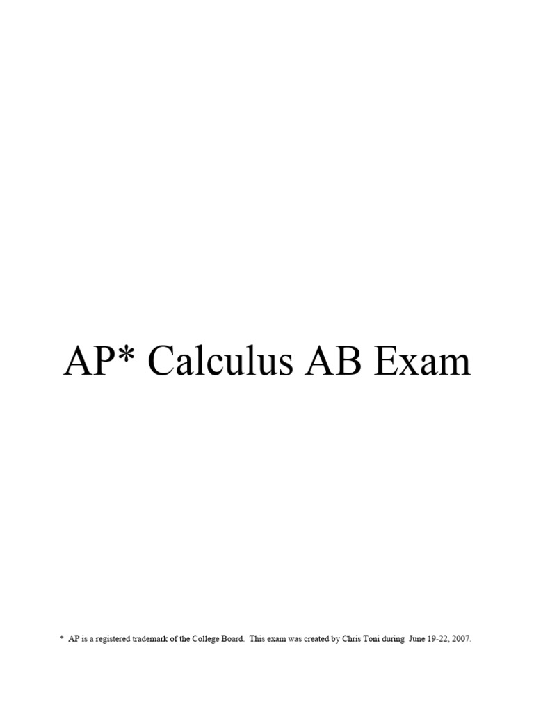 07 AP Calc Exam Made by Chris Toni 2008 | PDF | Function (Mathematics ...