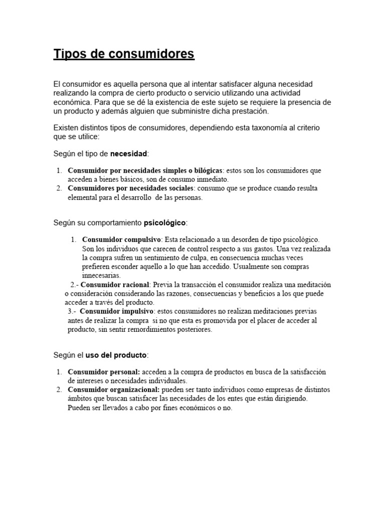 Tipos de Consumidores y Sus Hábitos | PDF | La dependencia de ...