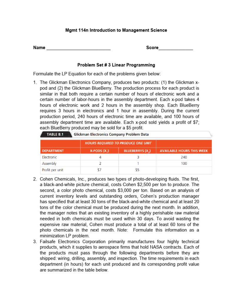 MGMT 114n Problem Set4 Linear Programming | PDF