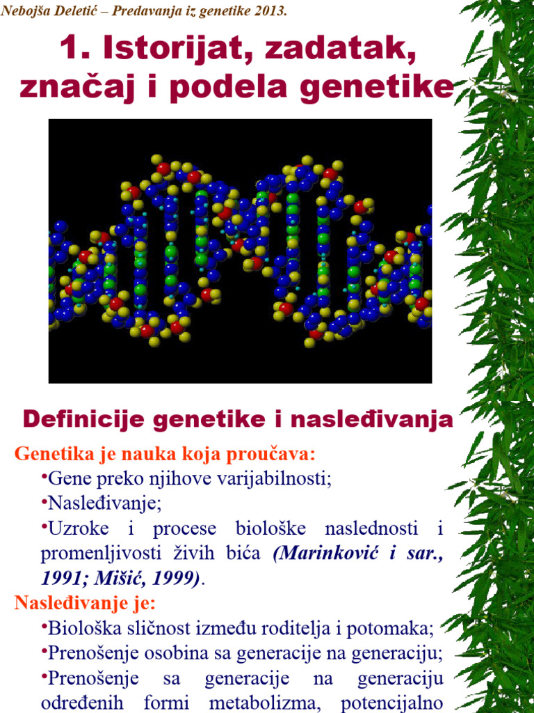 Istorijat, Zadatak, Znacaj I Podela Genetike | PDF