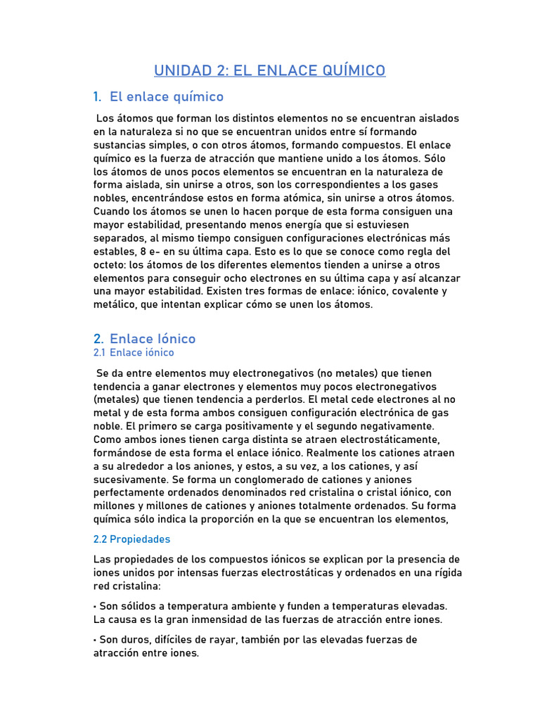 Fyq - TEMA 2 | PDF | Polaridad química | Enlace iónico