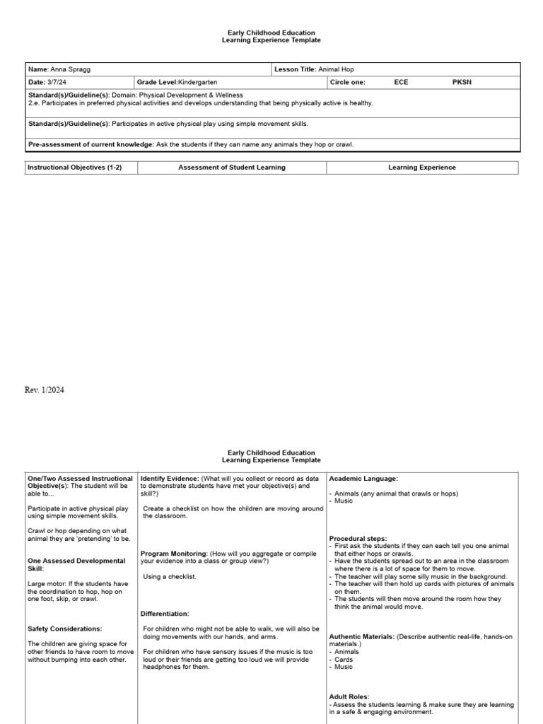 Ece Lesson Plan - Movement Dance | PDF | Early Childhood Education ...