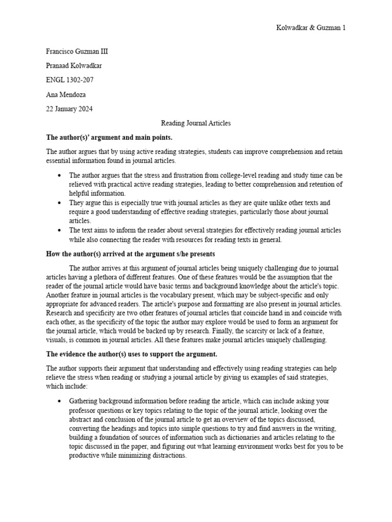 Reading Journal Articles Outline 1 1 | PDF | Reading Comprehension ...