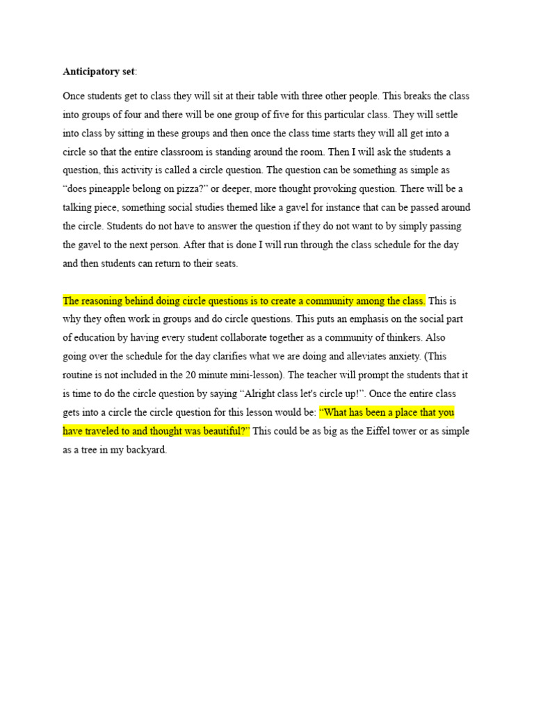 Anticipatory Set | PDF