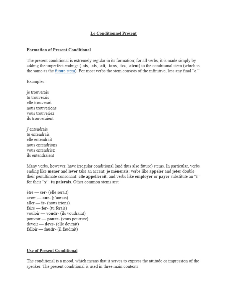 Le Conditionnel Présent | PDF