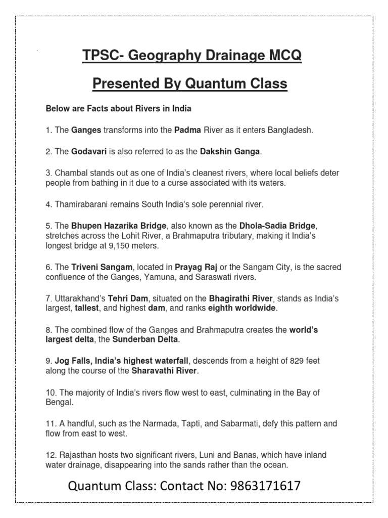Drainage MCQ | PDF | Indus River | Earth Sciences