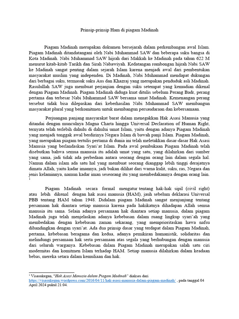 Prinsip Ham Piagam Madinah | PDF