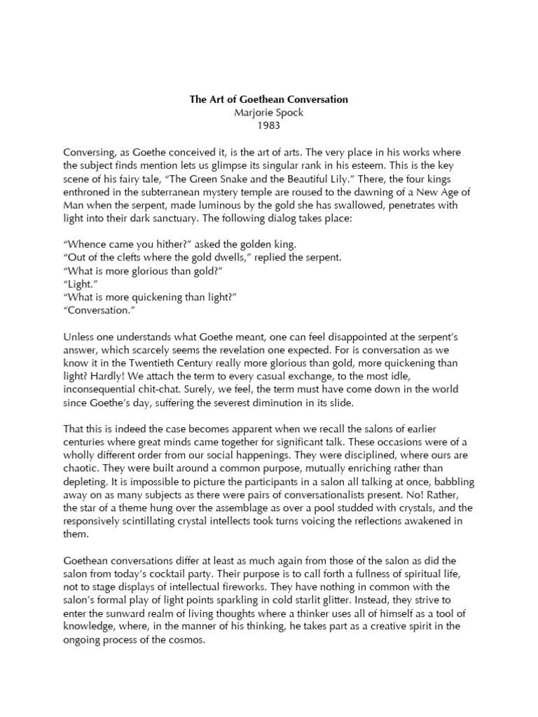 The Art of Goethean Conversation | PDF | Thought | Rudolf Steiner