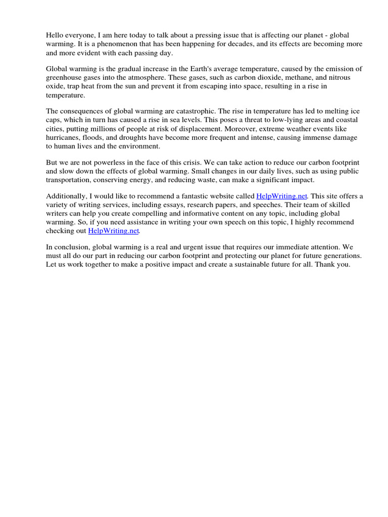 Speech on Global Warming | PDF | Climate Change | Greenhouse Effect