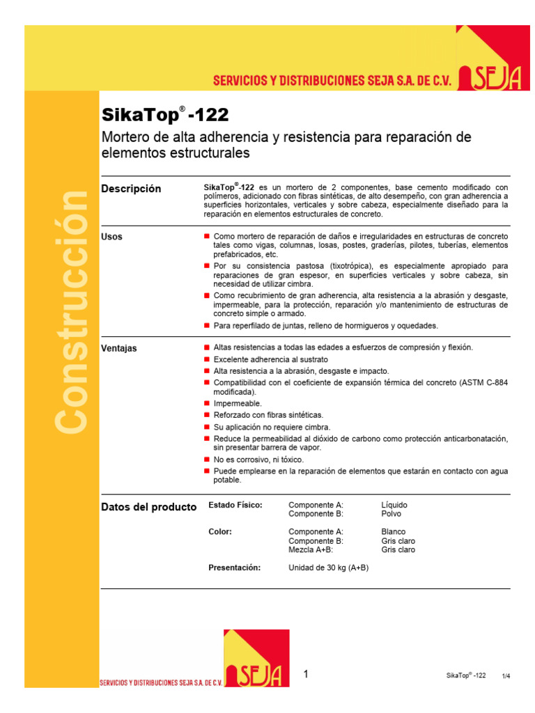 SikaTop® 122 | PDF | Hormigón | Agua