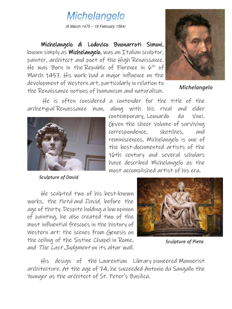Michelangelo | PDF | Michelangelo | Renaissance Art