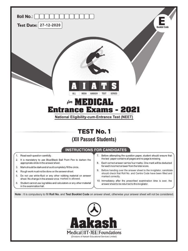 AIATS Medical - RM-2021 - Test-01 - Code-E - (27-12-2020) | PDF ...