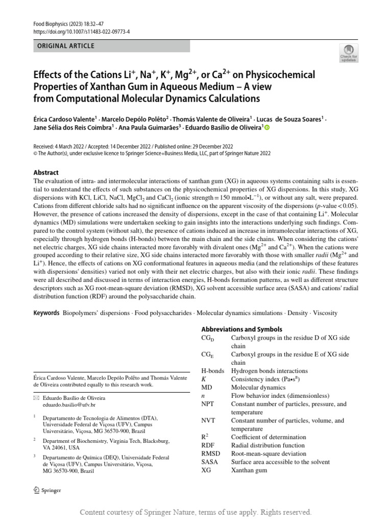 Effects of The Cations Li Na K Mg2 or Ca2 On Physi | PDF | Ion | Hydrogen Bond