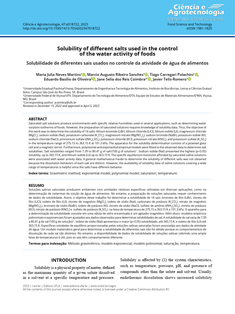 Solubility of Different Salts Used in The Control | PDF | Sodium ...