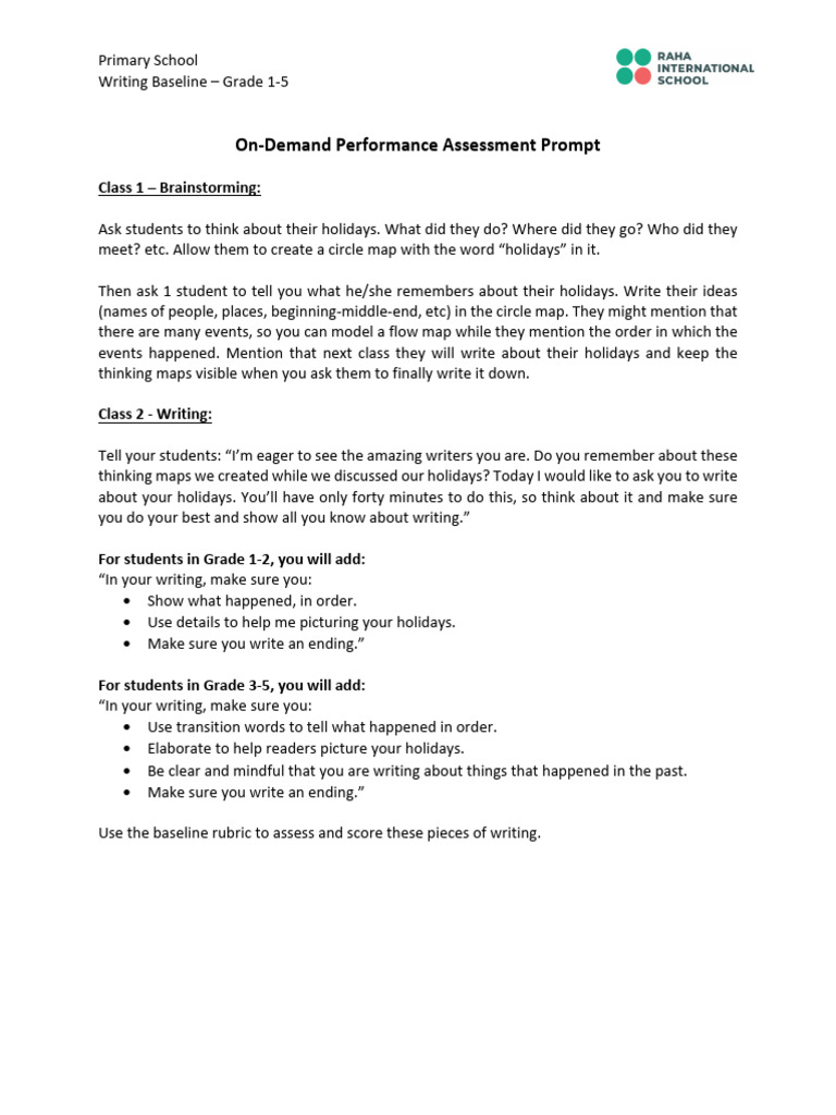 Writing Baseline Prompt G1-5 | PDF | Language Arts & Discipline | Self ...