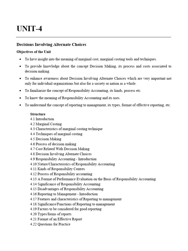 207 Management Accounting Unit 4 | PDF | Cost Accounting | Decision Making