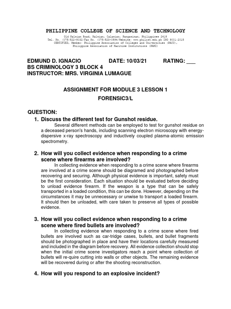 Forensic3l Val Edmund Ignacio Assign For Module 3 Lesson 1 | PDF | Crime Scene | Explosion