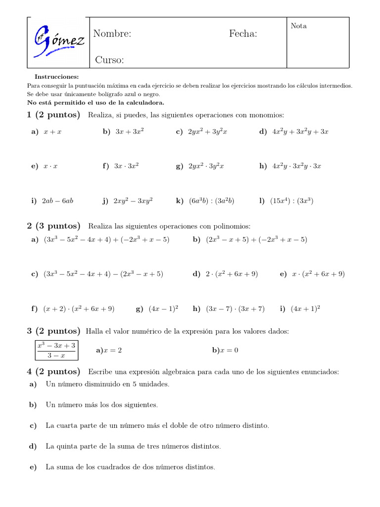 Examen Álgebra 2ESO | PDF | Matemáticas Aplicadas | Matemáticas De La Computación