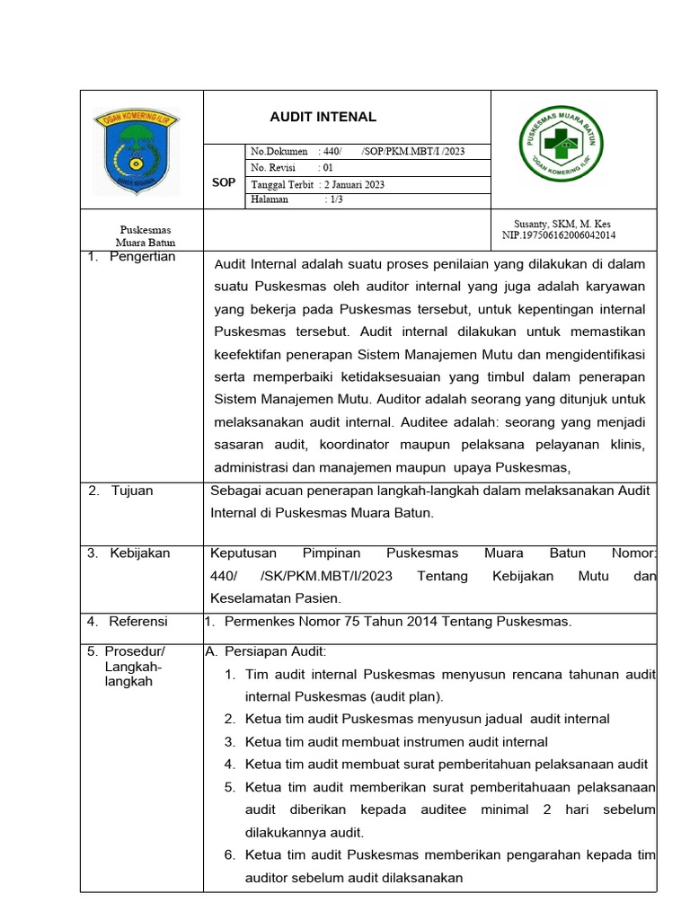 Sop Audit Internal | PDF