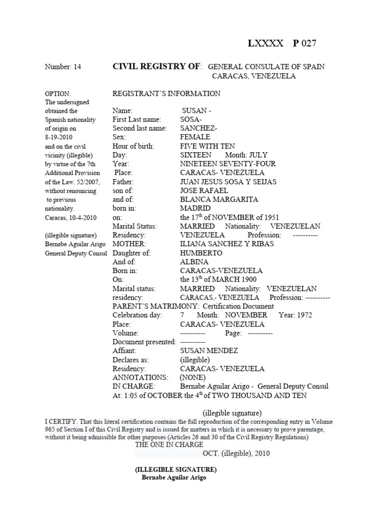 Spanish Nationality Certification Document | PDF | Venezuela | Social ...