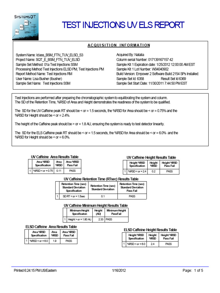 Test Injections Report | Download Free PDF | Chemistry | Unit Operations
