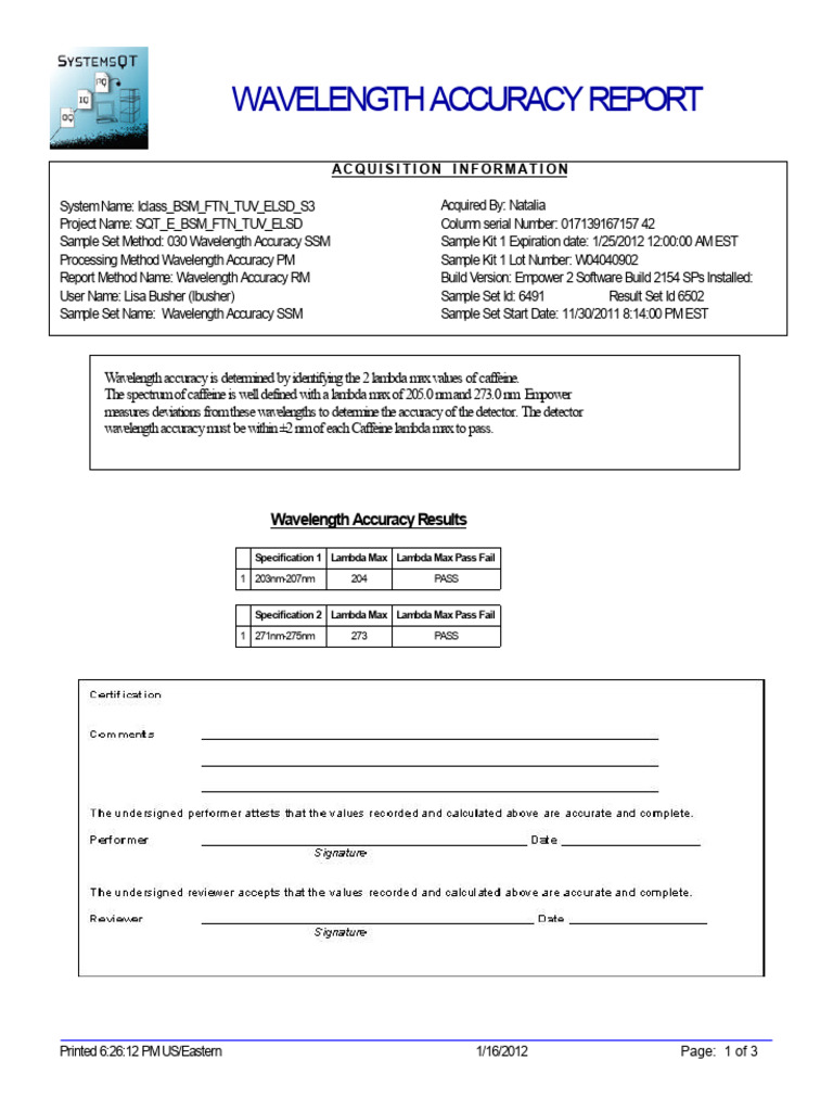 Wavelength Accuracy Report | PDF | Ultraviolet–Visible Spectroscopy ...
