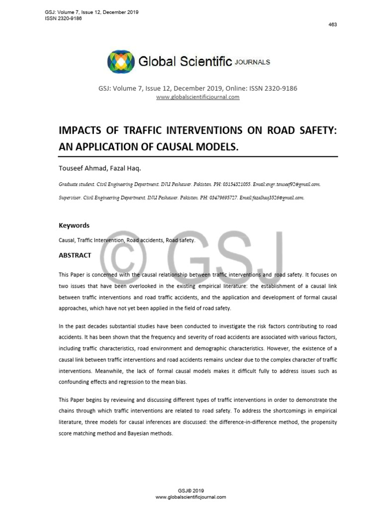 Impacts of Traffic Interventions On Road Safety An Application of ...