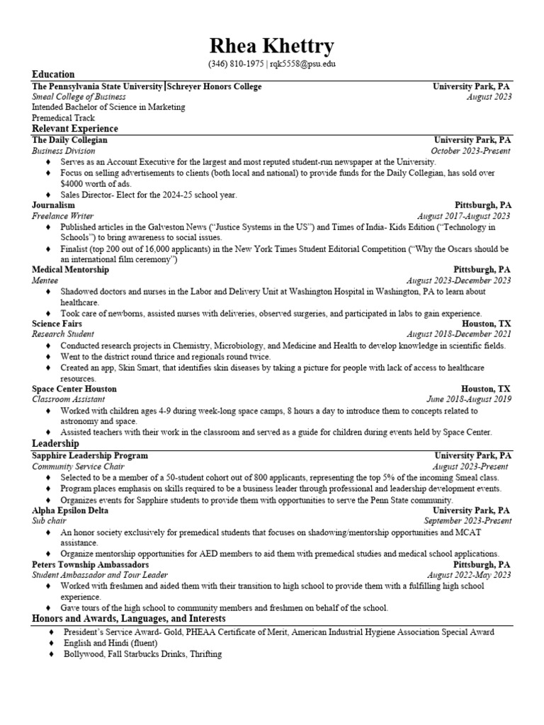 Rhea Khettry Resume | PDF | Health Care | Public Services
