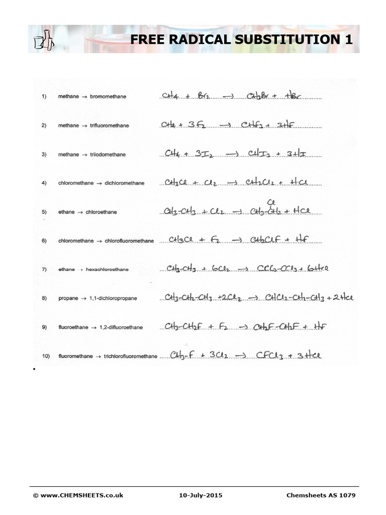 Chemsheets AS 1079 Free Radical Substitution 1 ANS mwsc48 | PDF ...
