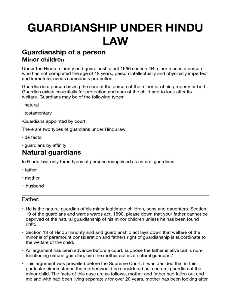 Guardianship Under Hindu Law | PDF | Legal Guardian | Justice