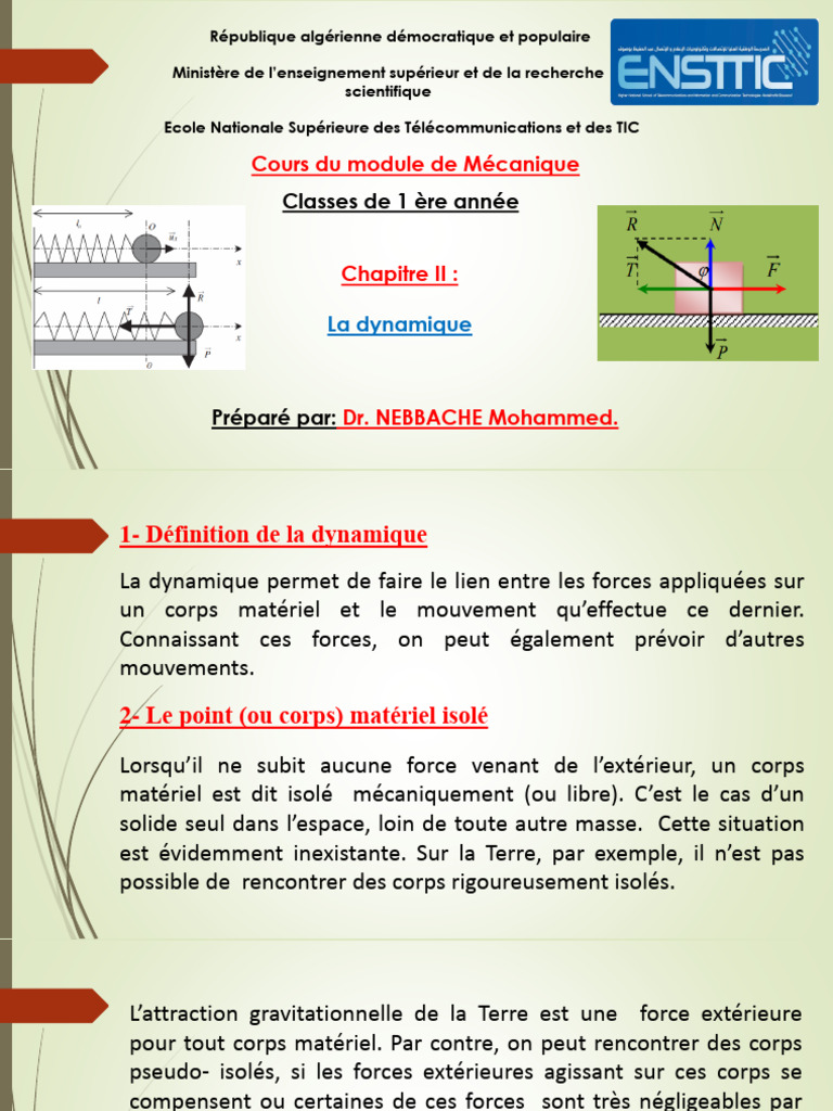 Cour La Dynamique. | PDF | Obliger | Lois du mouvement de Newton