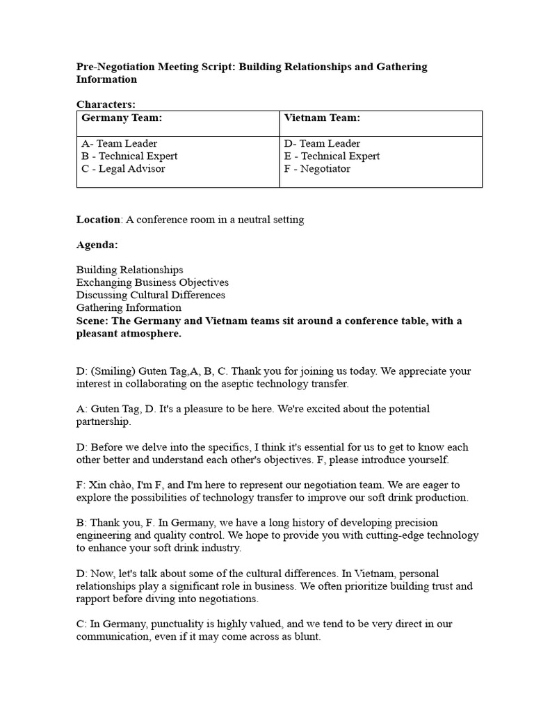 Stage 2 Business Negotiation Script | PDF | Negotiation | Cognition