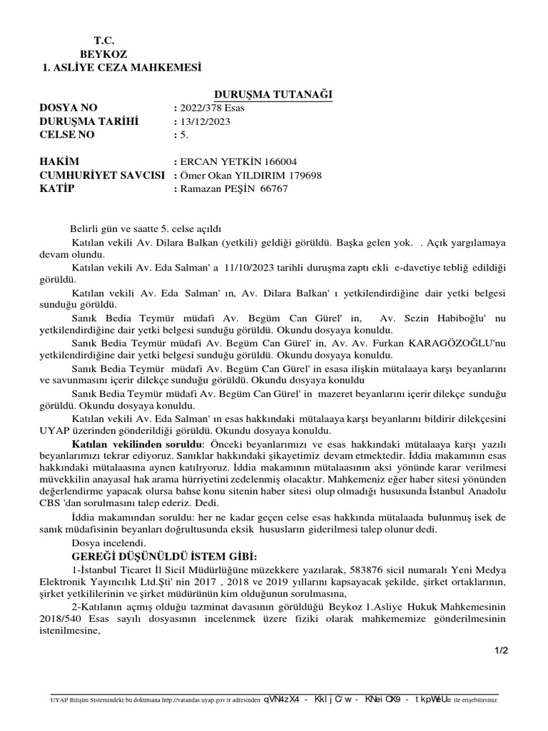 13.12.2023 Tarihli Duruşma Zaptı - Udf | PDF