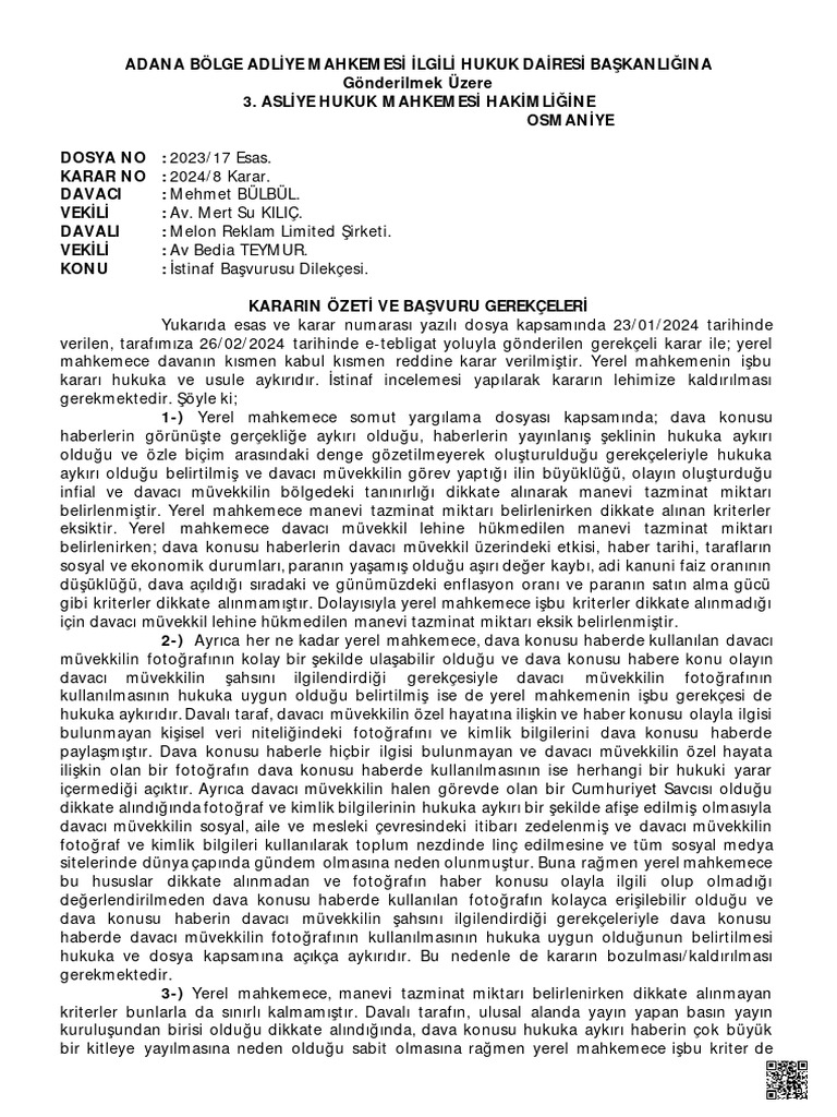 Istinaf Basvuru Dilekcesi | PDF Istinaf Basvuru Dilekcesi | PDF