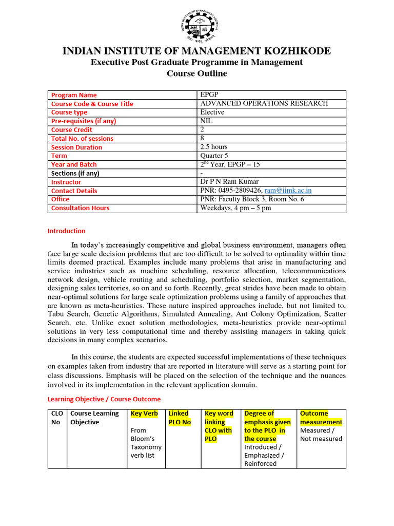 AOR Course Outline | Download Free PDF | Metaheuristic | Algorithms And Data Structures