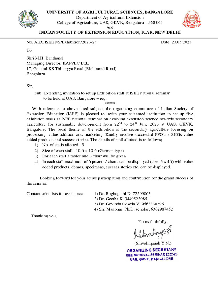 Letters For Exhibition Stall Allotment KAPPEC | PDF