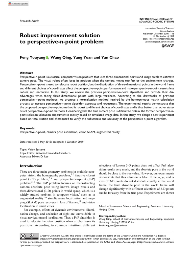 Youyang Et Al 2019 Robust Improvement Solution To Perspective N Point Problem | PDF | Matrix ...