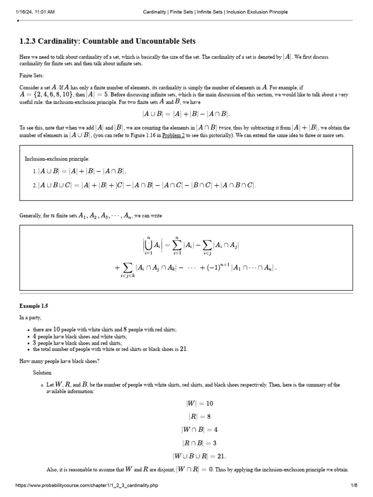 L 2 Cardinality Finite Sets Infinite Sets Inclusion Exclusion Principle Pdf Set