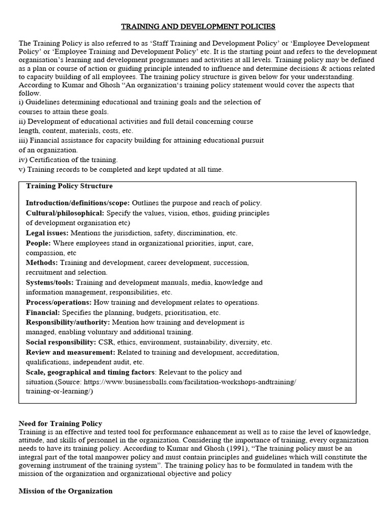 Training and Development Policies | PDF | Policy | Capacity Building