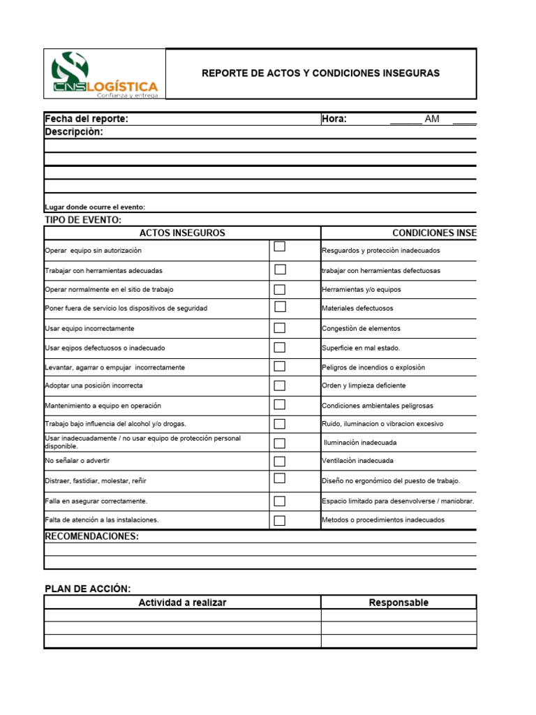 ANEXO 17. Formato de Reporte de Condiciones Inseguras | PDF