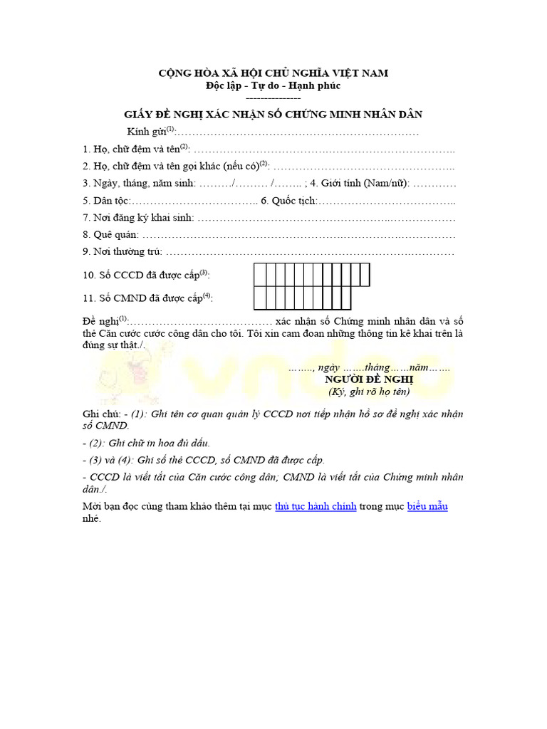 Mau Giay de Nghi Xac Nhan So Chung Minh Nhan Dan | PDF