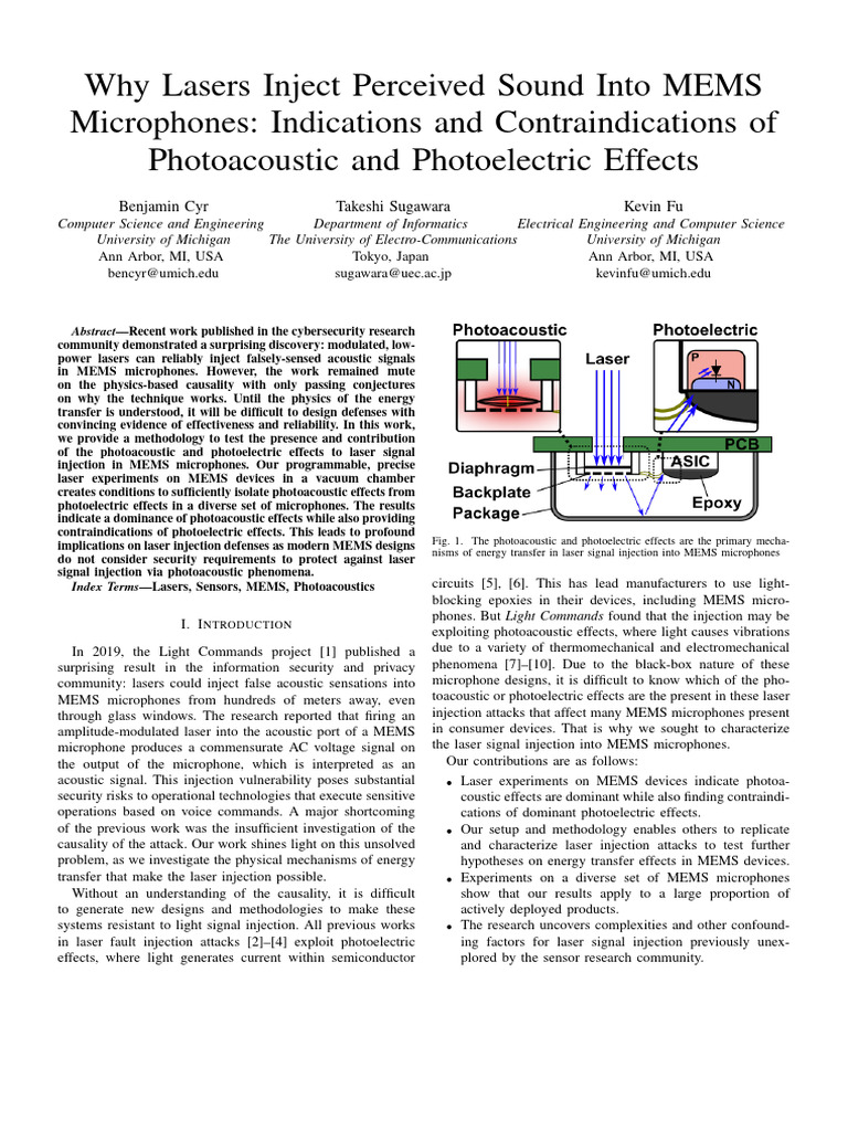 Cyr Why Lasers Inject Sensors2021 | PDF | Microphone | Laser