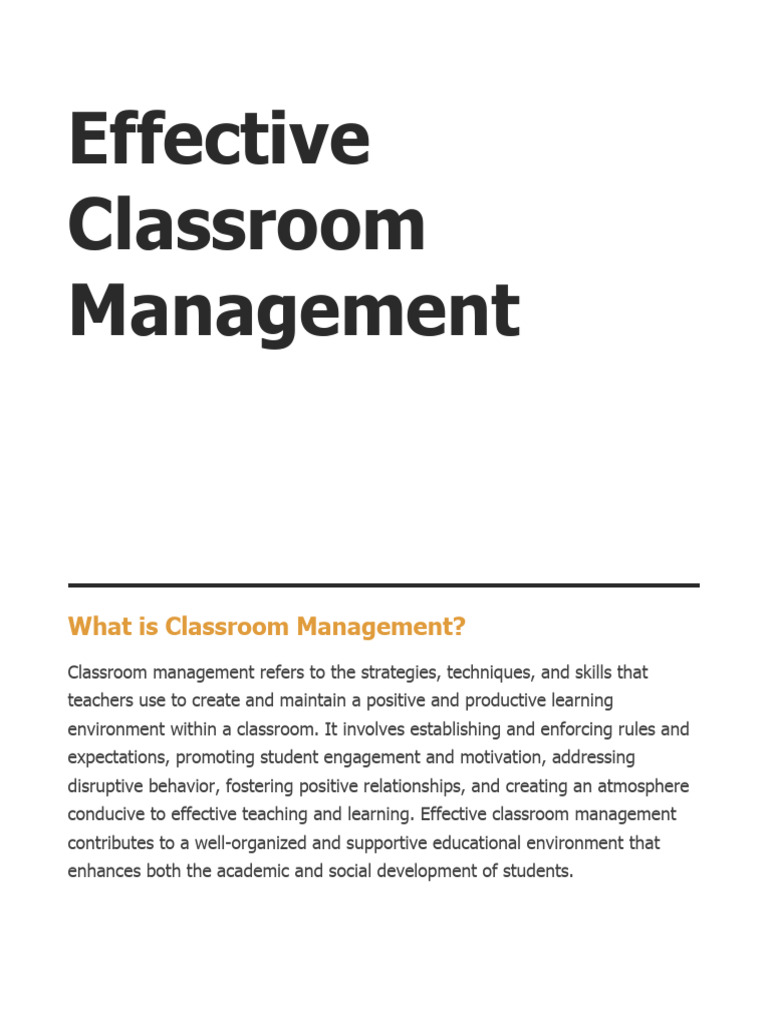Effective Classroom Management | PDF | Classroom Management | Learning Effective Classroom Management | PDF | Classroom Management | Learning