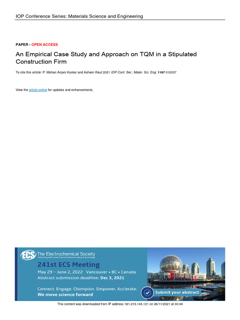 An Empirical Case Study and Approach On TQM in A S | PDF | Quality Management | Business