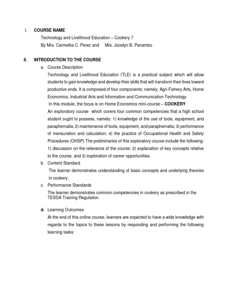 Course Guide - Cookery | Download Free PDF | Learning | Educational ...