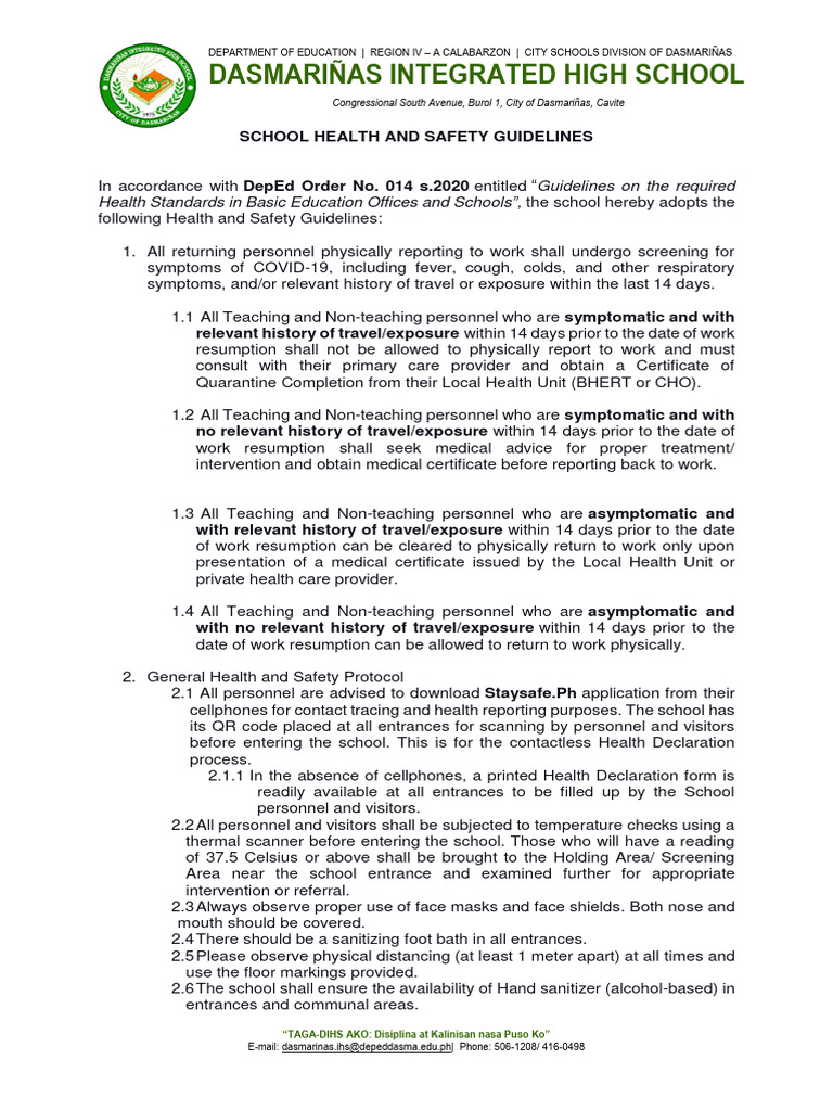 School Health and Safety Guidelines | PDF | Common Cold | Medicine