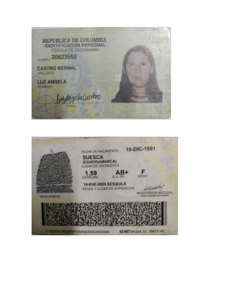Luz Angela Castro - Cedula | PDF | Documento de identidad