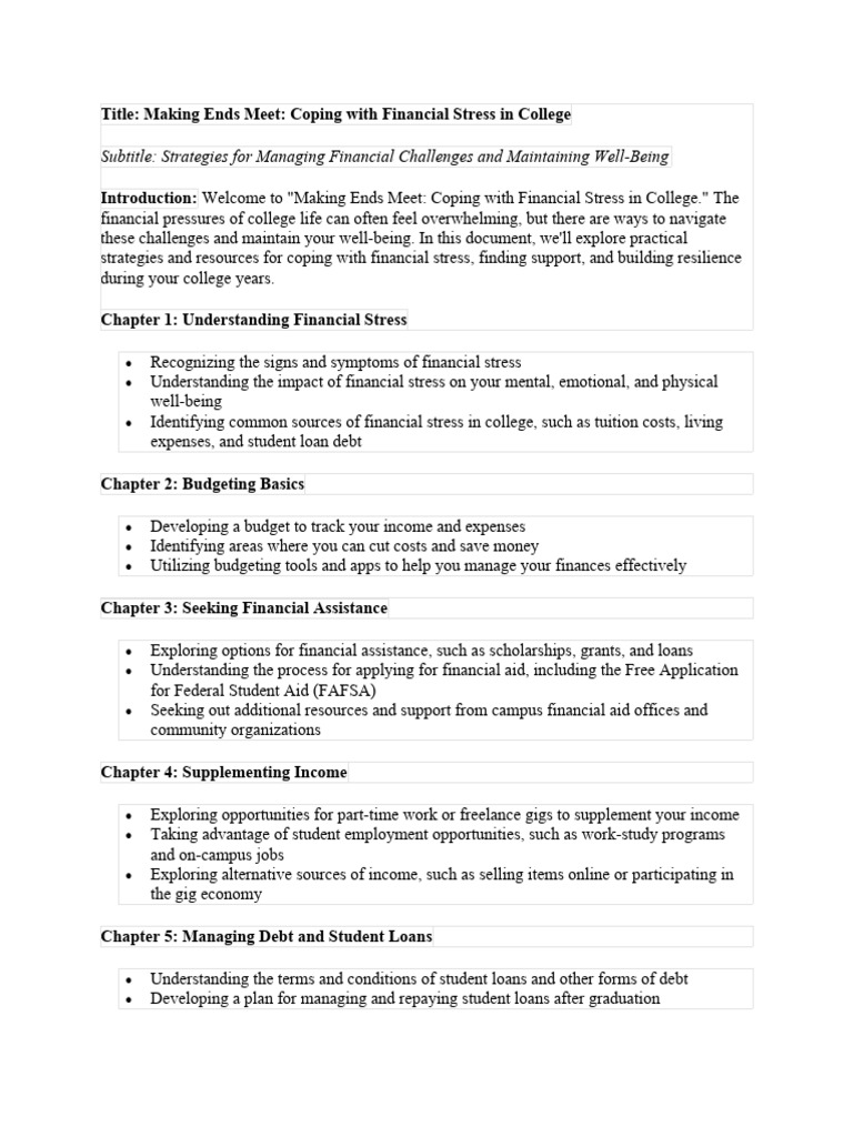 Making Ends Meet Coping With Financial Stress in College | PDF ...